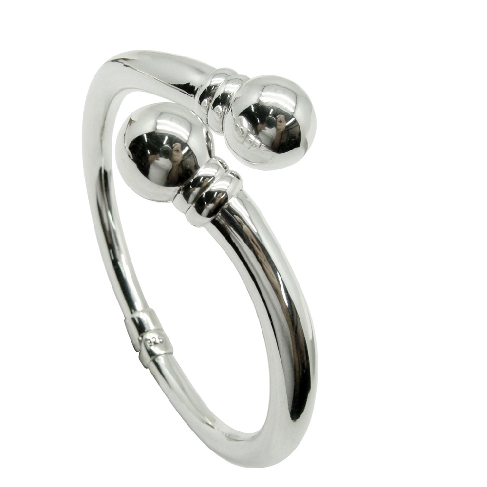 Sterling silver double ball hinge bangle | VDM Jewellery
