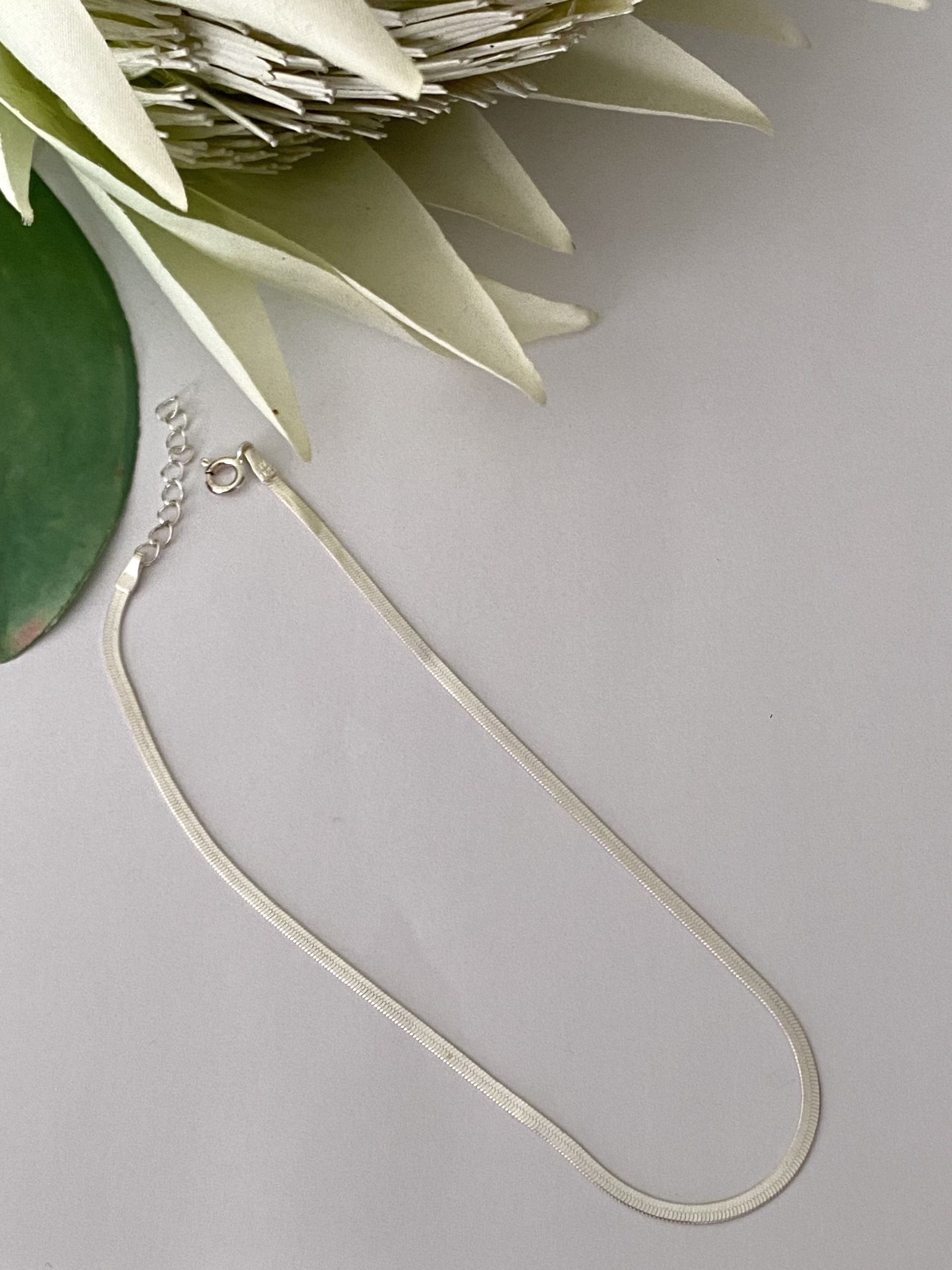 Sterling silver flat herringbone anklet | VDM Jewellery
