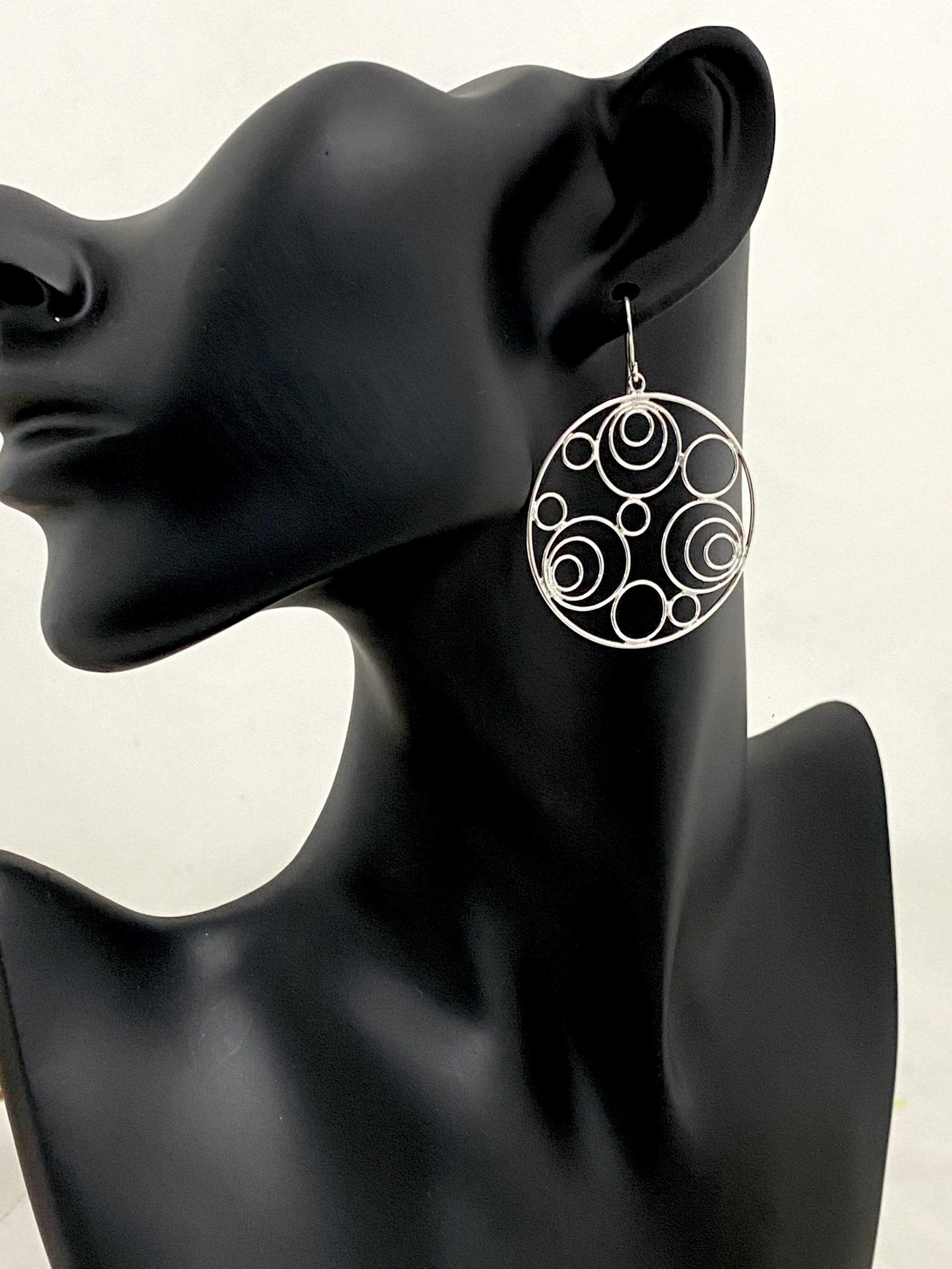 Sterling silver circles round design earrings 55mm long | VDM Jewellery