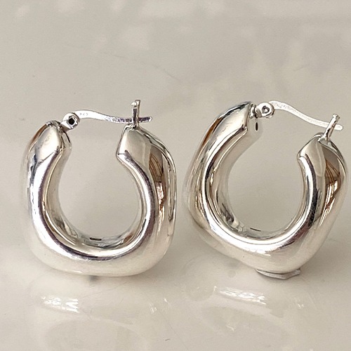 Sterling silver bulky square clip hoop earrings 30mm size | VDM Jewellery