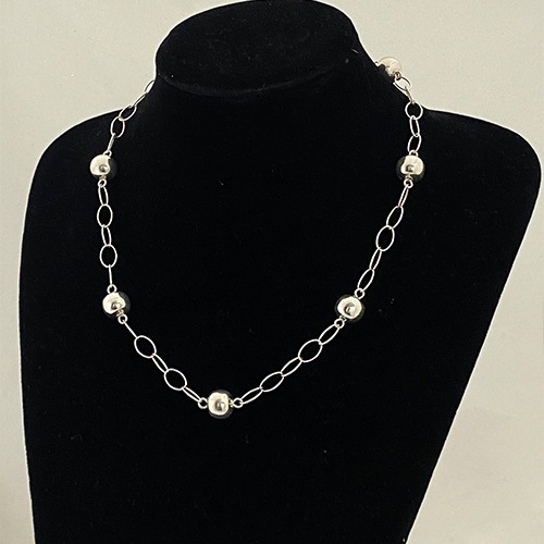 Sterling silver oval link ball necklace 12mm ball size | VDM Jewellery