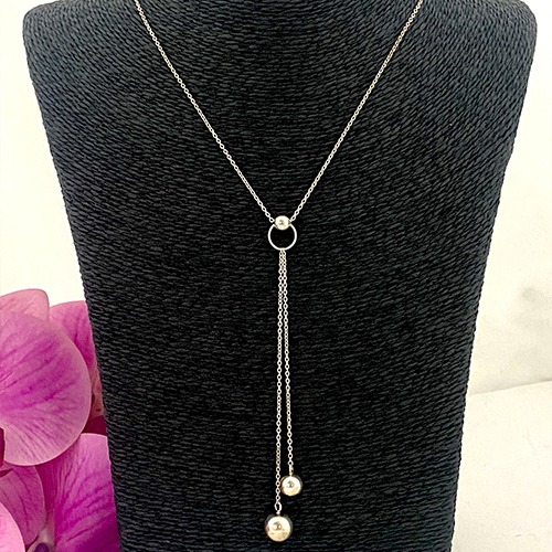 Sterling silver double ball drop down design necklace | VDM Jewellery