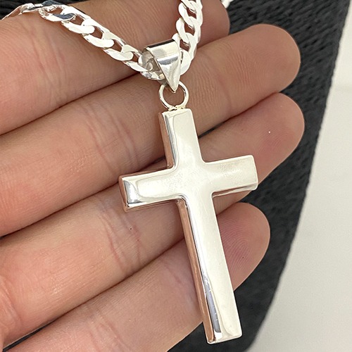 Sterling silver large solid cross pendant 60mm size | VDM Jewellery