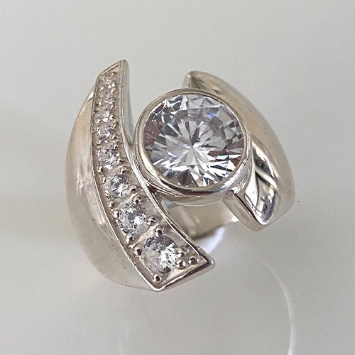 Sterling silver Anna abstract design cubic zircobnia wide 23mm wide ...