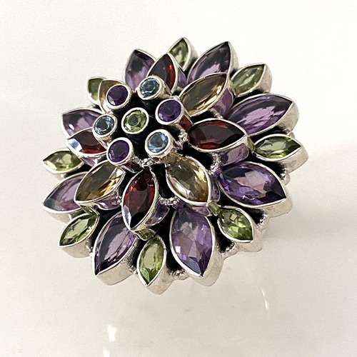 Sterling silver bulky Jewel petal gemstone bloom ring 35mm wide | VDM ...