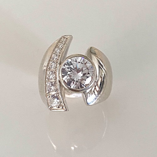 Sterling silver Anna abstract design cubic zircobnia wide 23mm wide ...