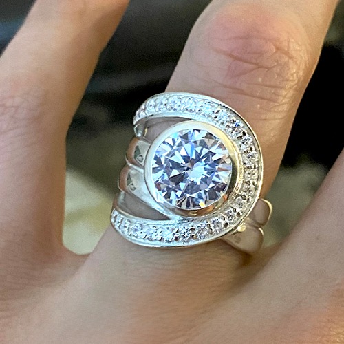 Sterling silver harmony whimsical cubic zirconia design ring 21mm wide | VDM Jewellery