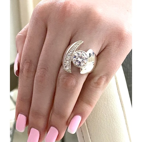 Sterling silver Anna abstract design cubic zircobnia wide 23mm wide ...
